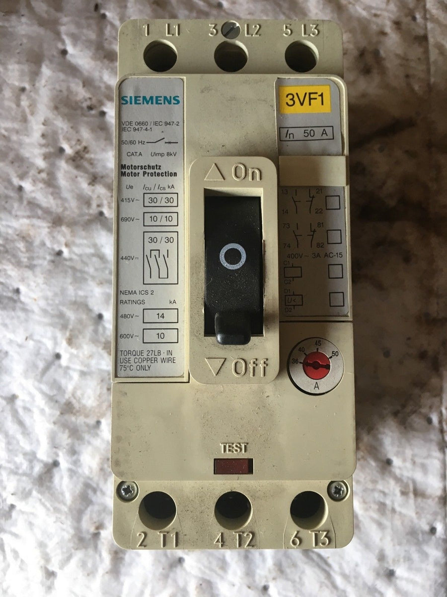 SIEMENS 3vf1231-1dh11-0AA0 3VF1 3 POLE 10A 600V CIRCUIT BREAKER ...