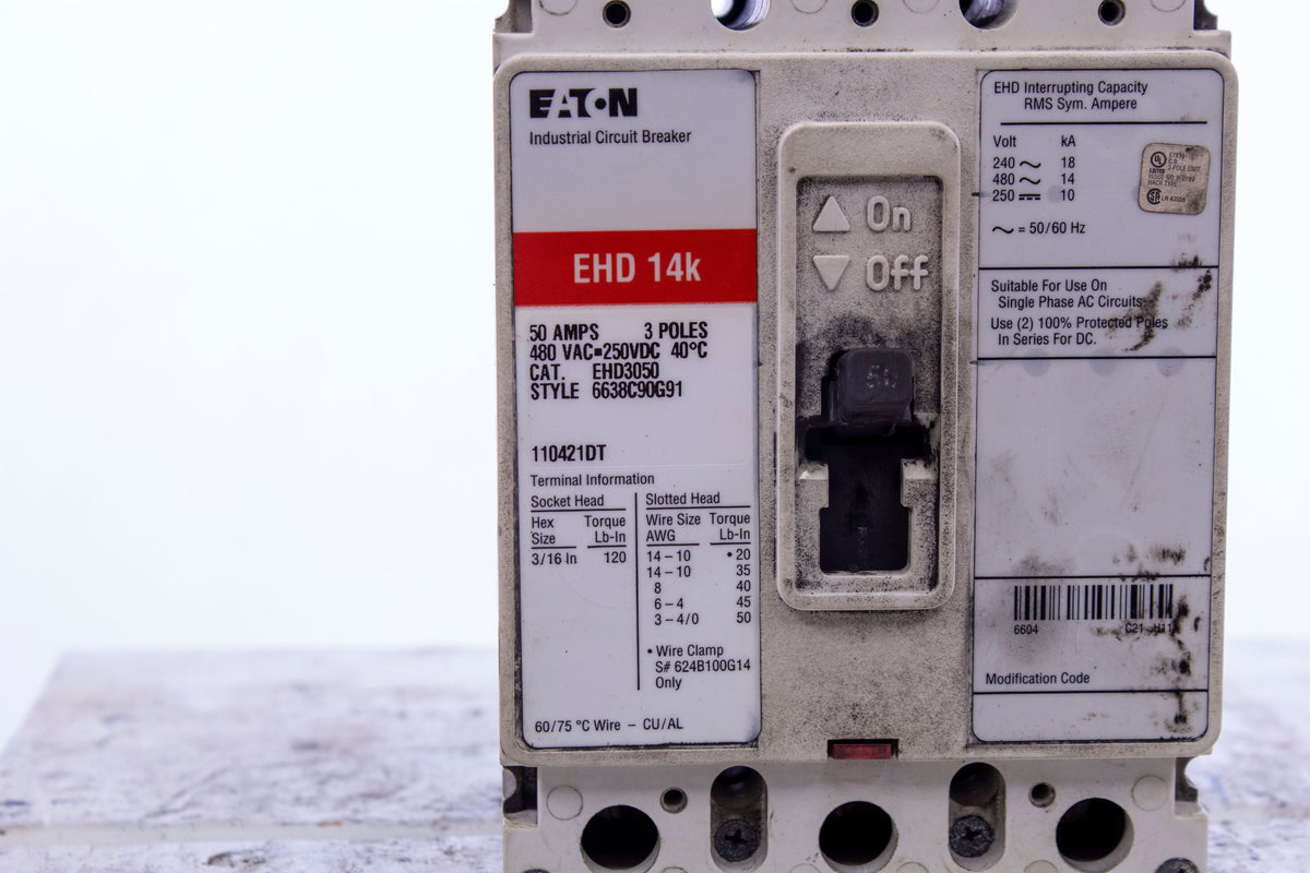 Eaton EHD3050 6638C90G91 EHD 14K Type EHD Circuit Breaker 3 Pole 50 Am ...